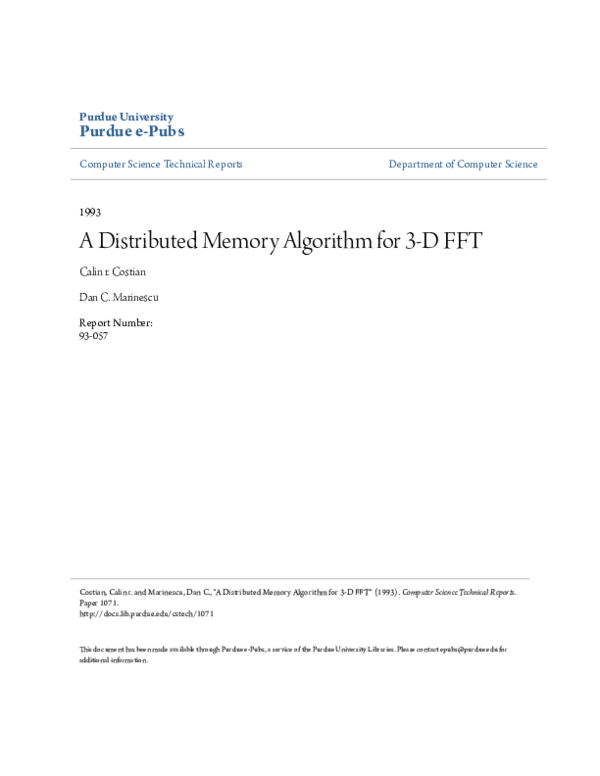 Pdf A Distributed Memory Algorithm For 3 D Fft