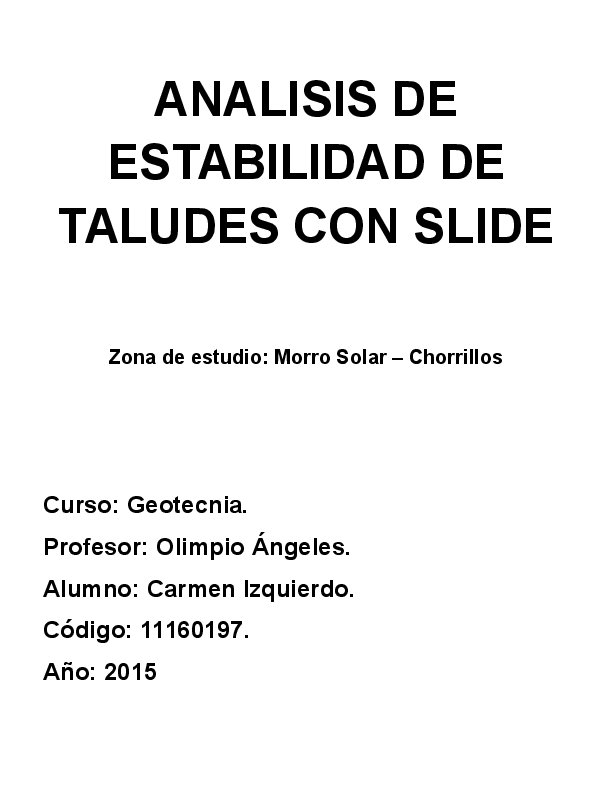(DOC) ANALISIS DE ESTABILIDAD DE TALUDES (DOC) ANALISIS DE ESTABILIDAD DE TALUDES