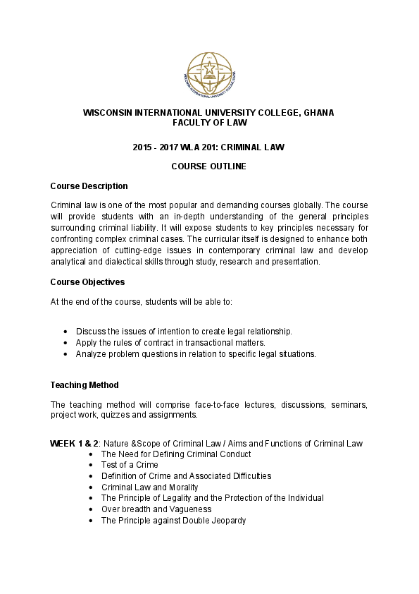 (DOC) DICKSON'S CRIMINAL LAW COURSE OUTLINE