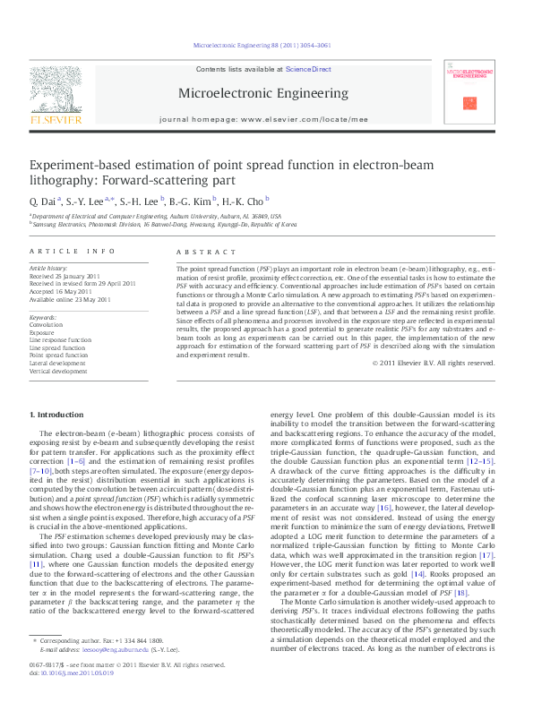 (PDF) Experiment-based Estimation of Point Spread Function in Electron-beam Lithography: Forward ...