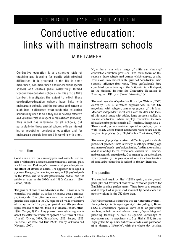 (PDF) Conductive education: links with mainstream schools