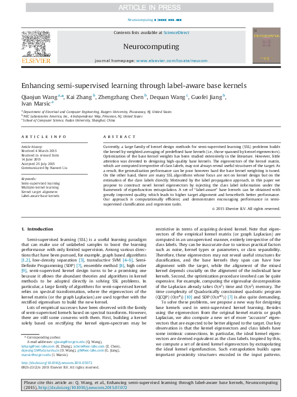 (PDF) Enhancing semi-supervised learning through label-aware base kernels
