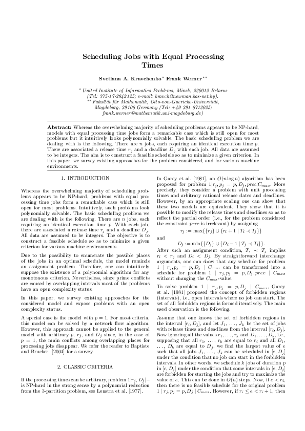 (PDF) Scheduling jobs with equal processing times