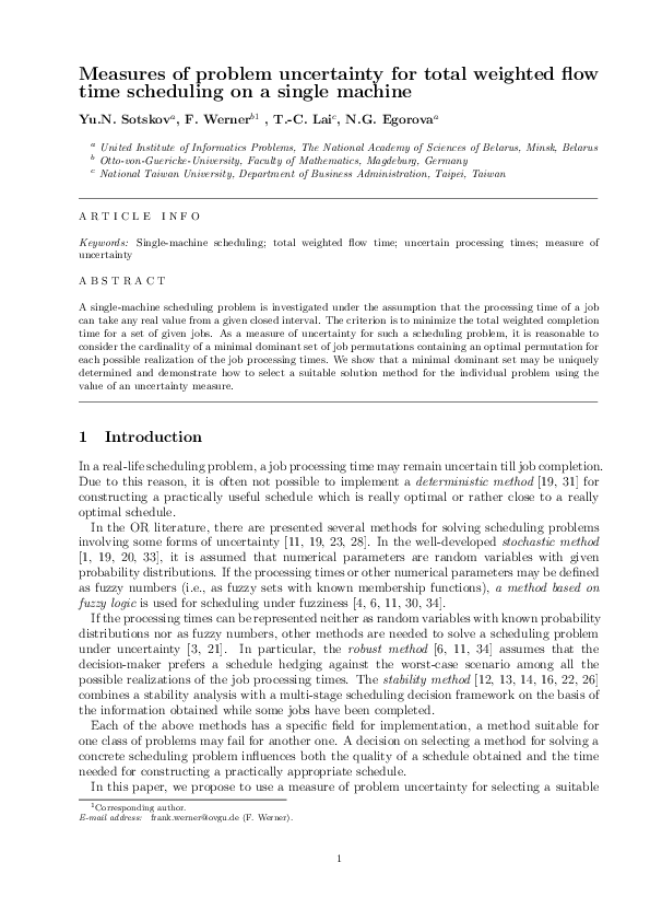 (PDF) Measures of problem uncertainty for total weighted flow time scheduling on a single machine