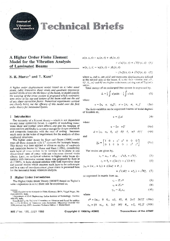(PDF) A higher order finite element model for the vibration analysis of laminated beams