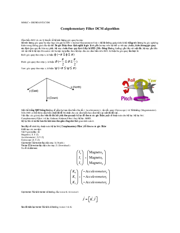 Pdf Complementary Filter Dcm Algorithm