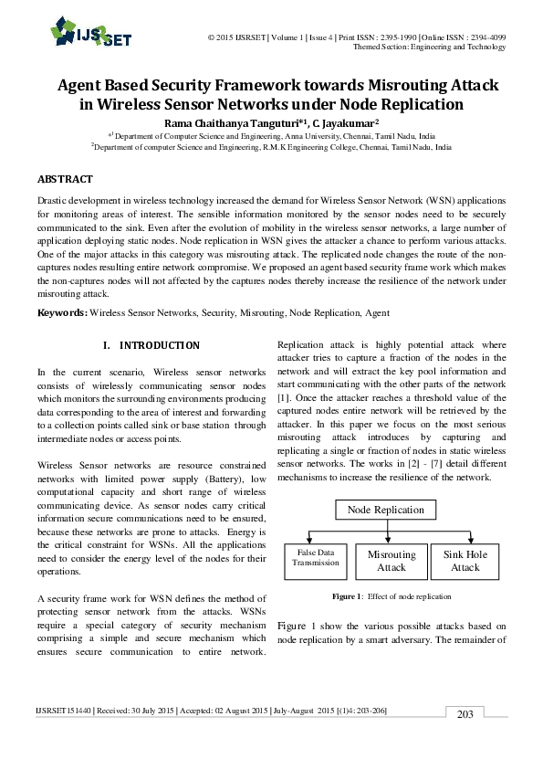 (PDF) Agent Based Security Framework towards Misrouting Attack in Wireless Sensor Networks under ...