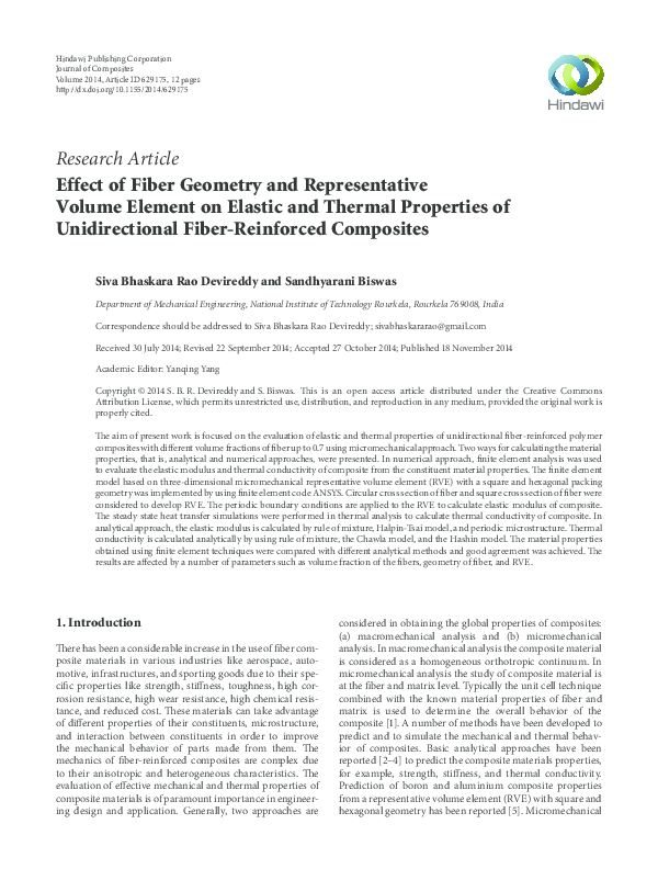 Pdf Effect Of Fiber Geometry And Representative Volume Element On Elastic And Thermal