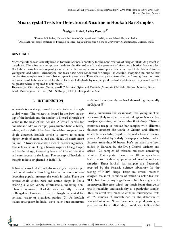(PDF) Microcrystal Tests for Detection of Nicotine in Hookah Bar Samples