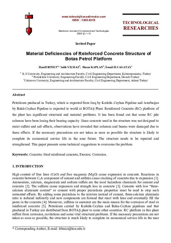(PDF) Material Deficiencies of Reinforced Concrete Structure of Botas ...