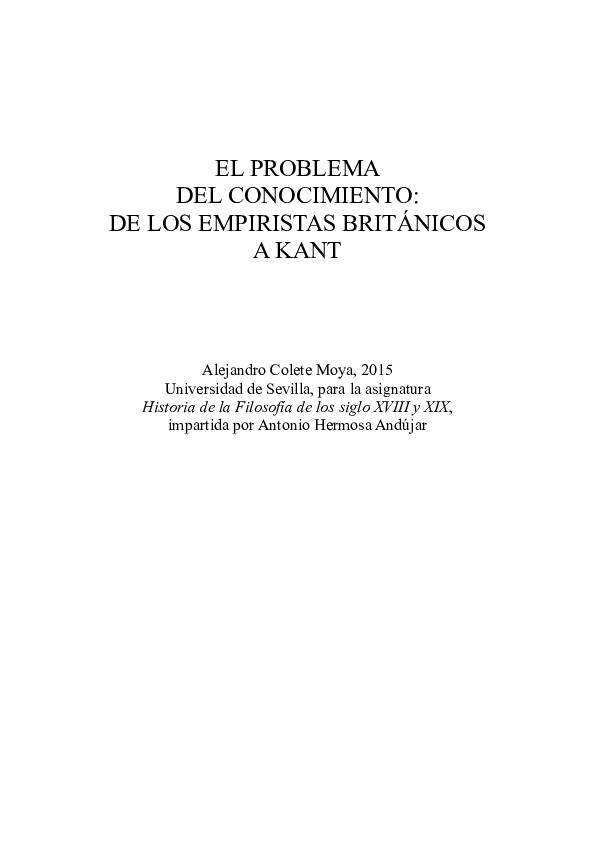 (PDF) El Problema del Conocimiento: del Empirismo Británico a Kant
