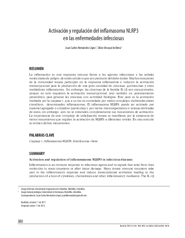 (PDF) Activación y regulación del inflamasoma NLRP3 en las enfermedades ...