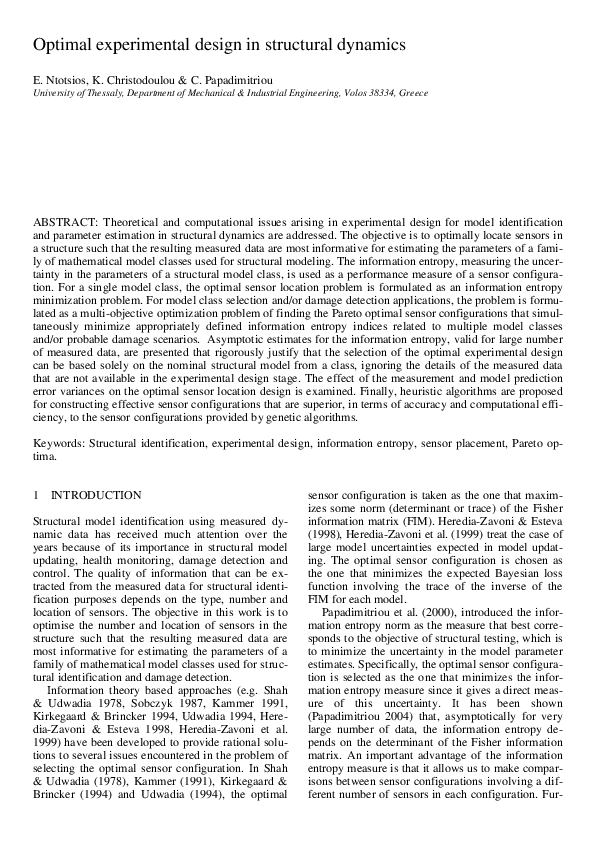 (PDF) Optimal experimental design in structural dynamics