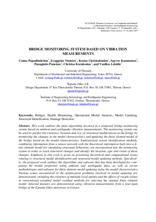 (PDF) Bridge monitoring system based on vibration measurements
