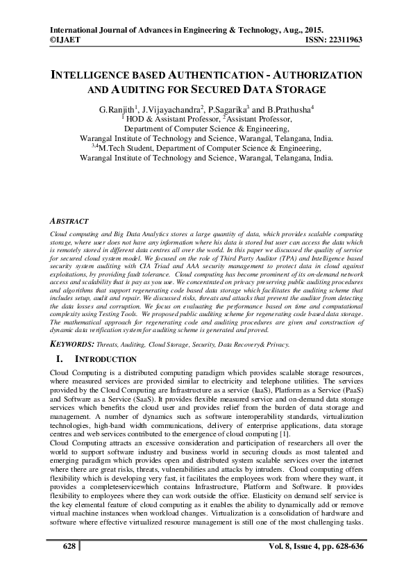 Pdf Intelligence Based Authentication Authorization And Auditing For Secured Data Storage