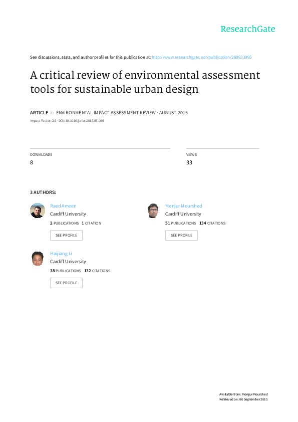 (PDF) A critical review of environmental assessment tools for ...