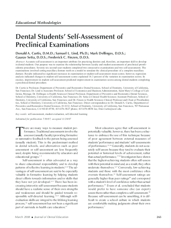 (PDF) Dental Students' Self-Assessment of Preclinical Examinations