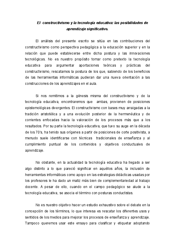 (DOC) El constructivismo y la tecnología educativa: las posibilidades de aprendizaje significativo