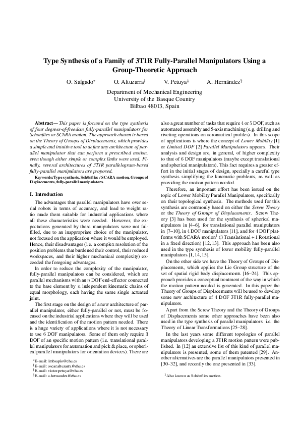 (PDF) Type Synthesis of a Family of 3T1R Fully-Parallel