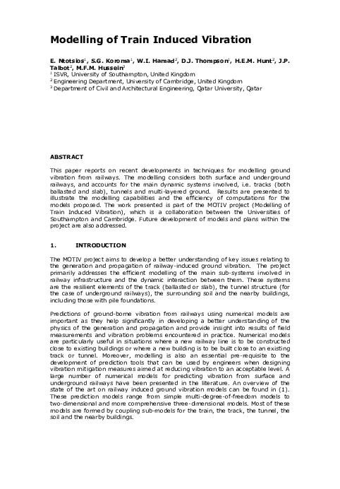 (PDF) Modelling of Train Induced Vibration