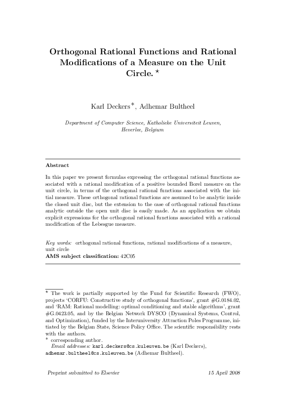 (PDF) Orthogonal rational functions and rational modifications of a measure on the unit circle