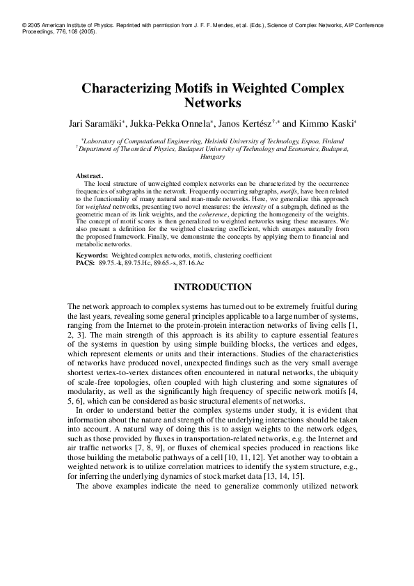 (PDF) Characterizing motifs in weighted complex networks