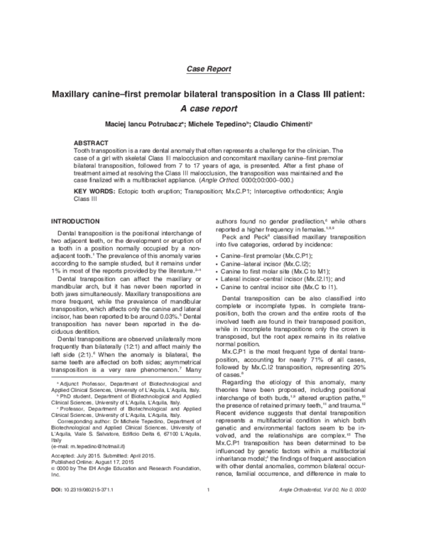 (PDF) Maxillary canine–first premolar bilateral transposition in a ...