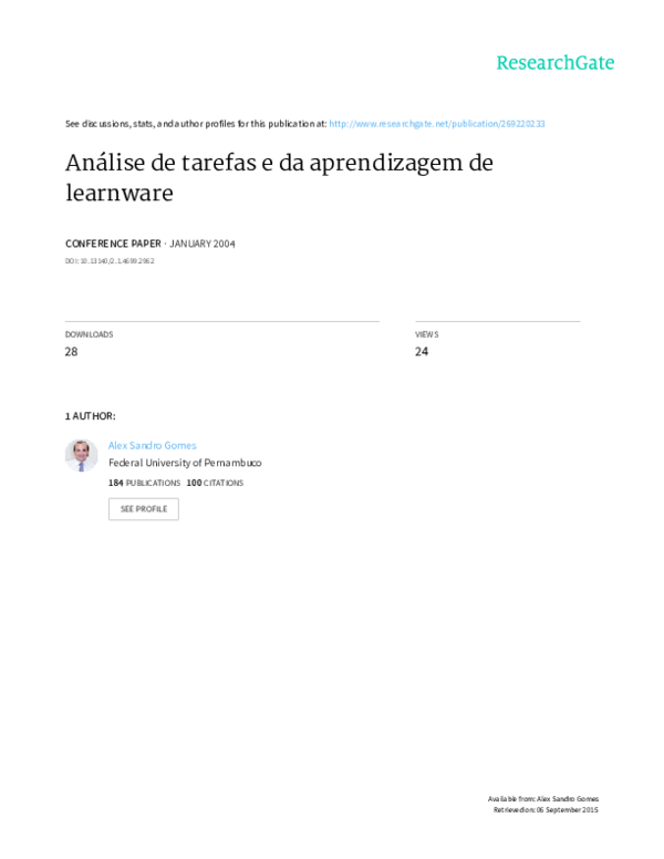 (PDF) Análise de tarefas e da aprendizagem de learnware