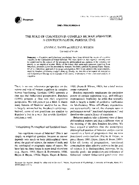(PDF) The role of cognition in complex human behavior: a ...