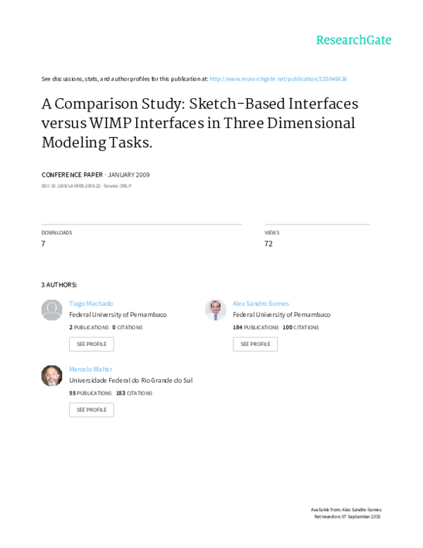 (PDF) A Comparison Study: Sketch-Based Interfaces versus WIMP Interfaces in Three Dimensional ...