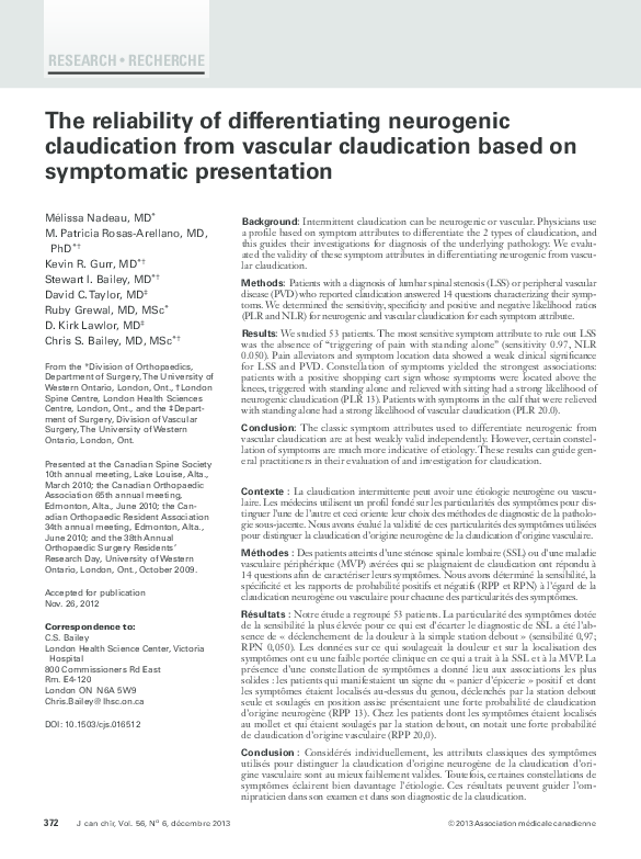 (PDF) The reliability of differentiating neurogenic claudication from ...