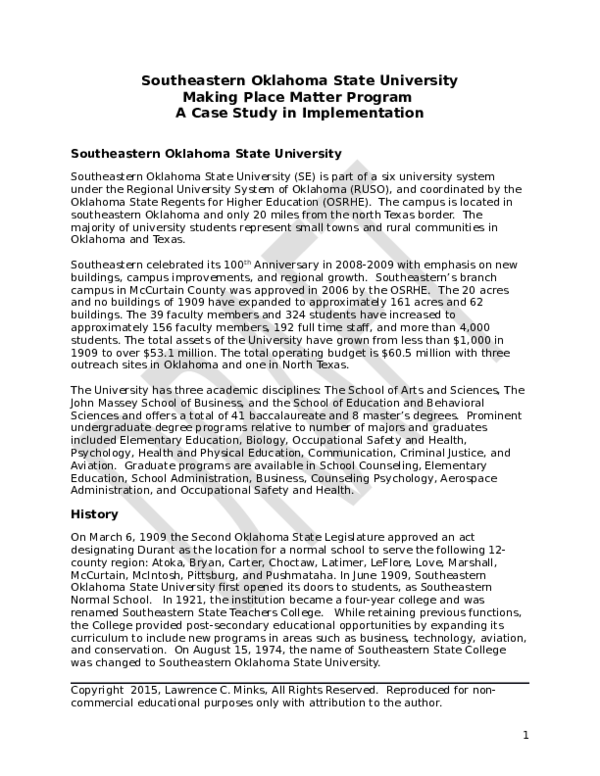 (DOC) Southeastern Oklahoma State University: Making Place Matter Case ...