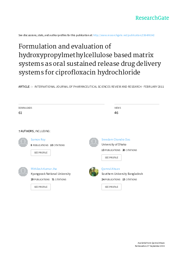 Pdf Formulation And Evaluation Of Hydroxypropylmethylcellulose Based
