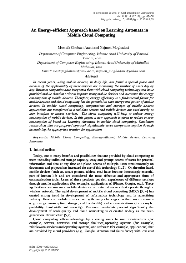 Pdf Energy Efficient Learning Automata In Mcc