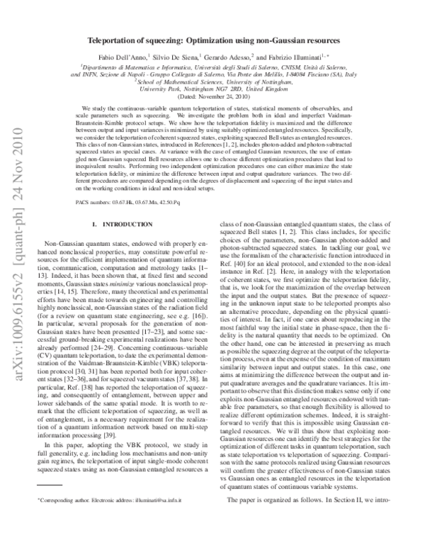 (PDF) Teleportation of squeezing: Optimization using non-Gaussian resources