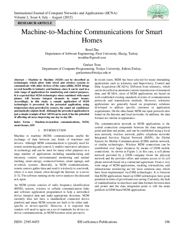 (PDF) Machine-to-Machine Communications for Smart Homes