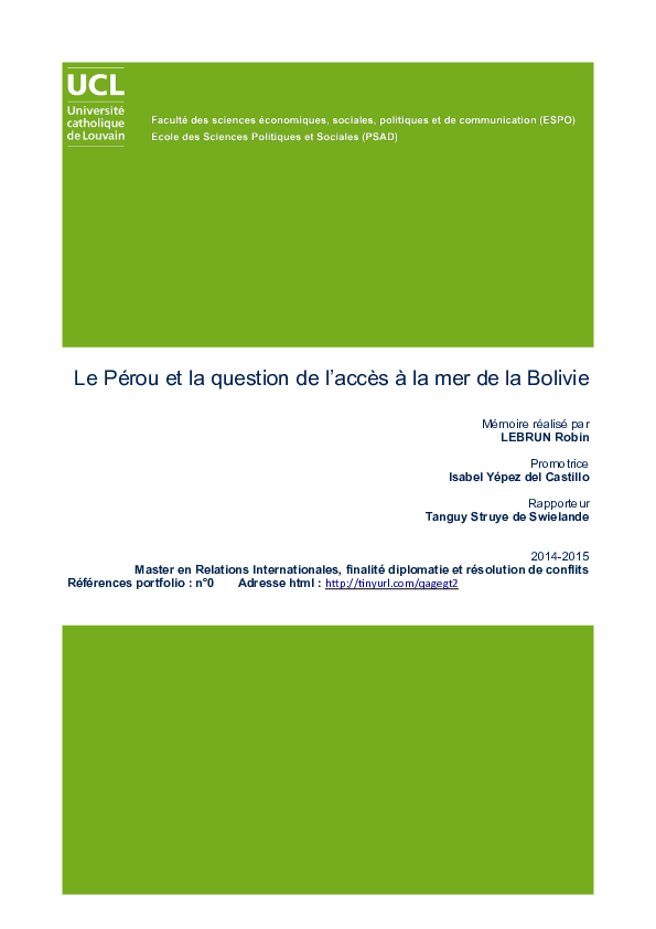 (PDF) Le Pérou et la question de l'accès à la mer de la Bolivie | Robin ...