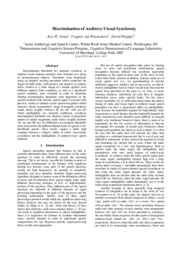 (PDF) Discrimination of auditory-visual synchrony