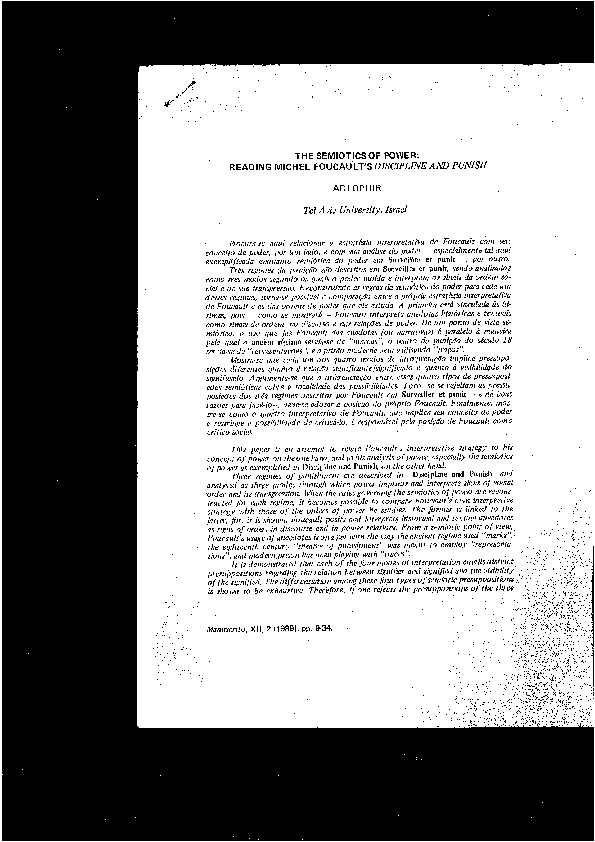 (PDF) The Semiotics of Power: Reading Michel Foucault’s Discipline and ...
