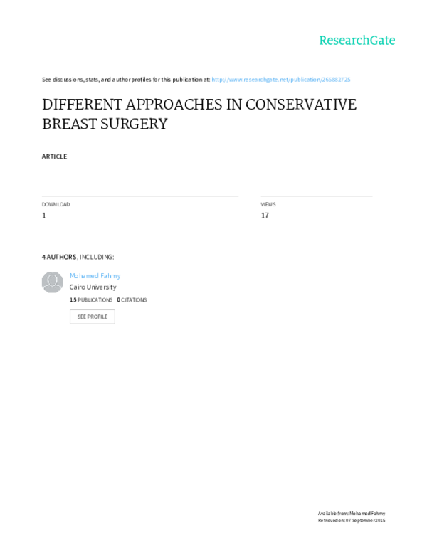 Pdf Different Approaches In Conservative Breast Surgery Mohamed Ali