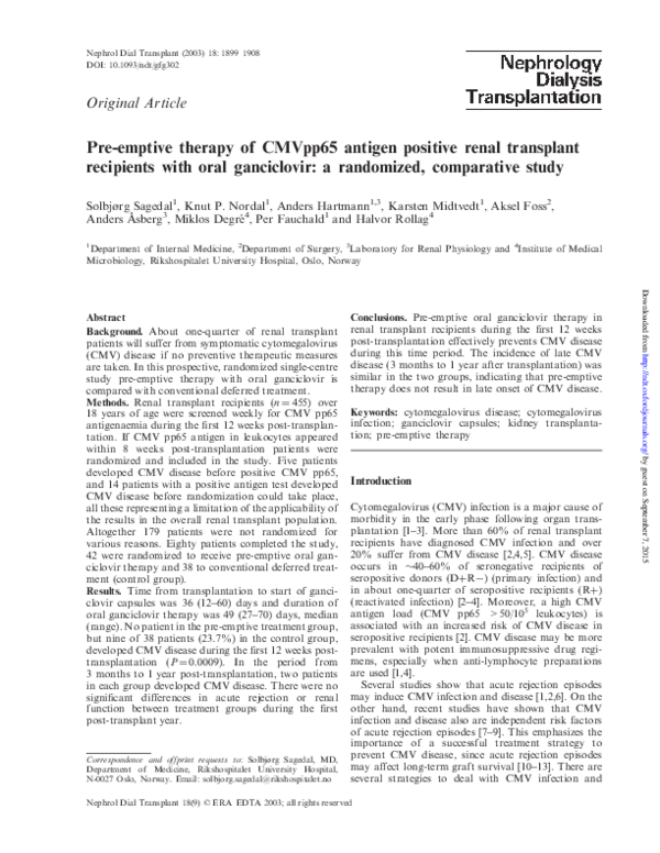 (PDF) Pre-emptive therapy of CMVpp65 antigen positive renal transplant ...