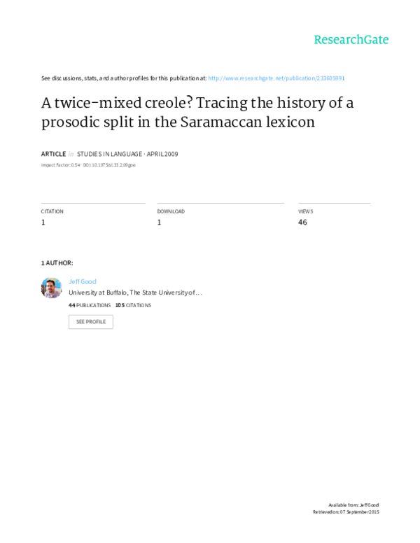 (PDF) A twice-mixed creole? Tracing the history of a prosodic split in ...
