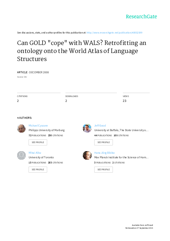(PDF) Can GOLD "cope" with WALS? Retrofitting an ontology onto the ...