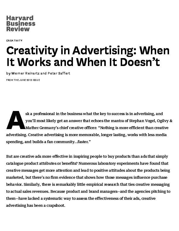 (PDF) CREATIVITY Creativity in Advertising: When It Works and When It ...