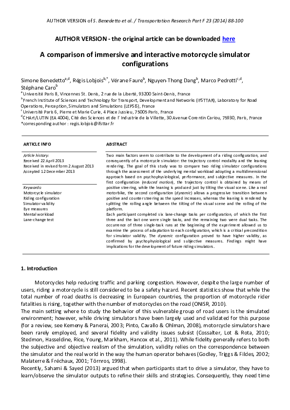 (PDF) A comparison of immersive and interactive motorcycle simulator ...