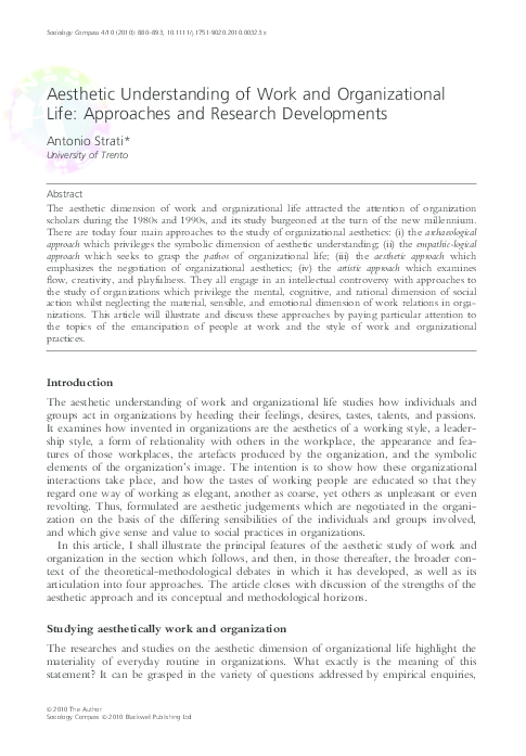 (PDF) Aesthetic Understanding of Work and Organizational Life ...