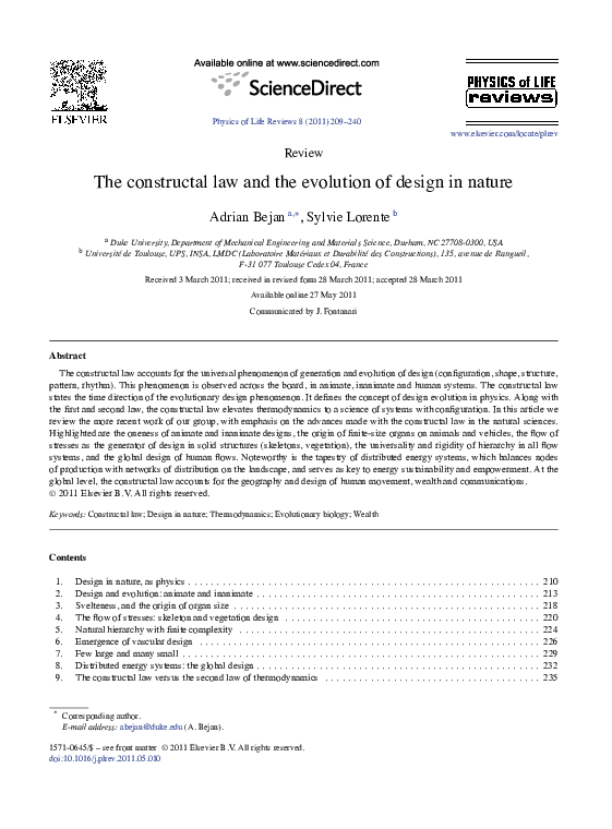 (PDF) The constructal law and the evolution of design in nature ...