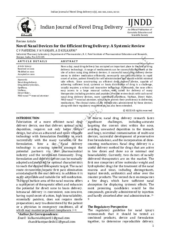 (PDF) Novel Nasal Devices for the Efficient Drug Delivery: A Systemic ...