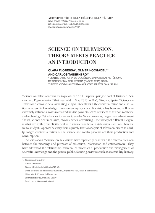 Science on Television – Theory meets Practice. An Introduction