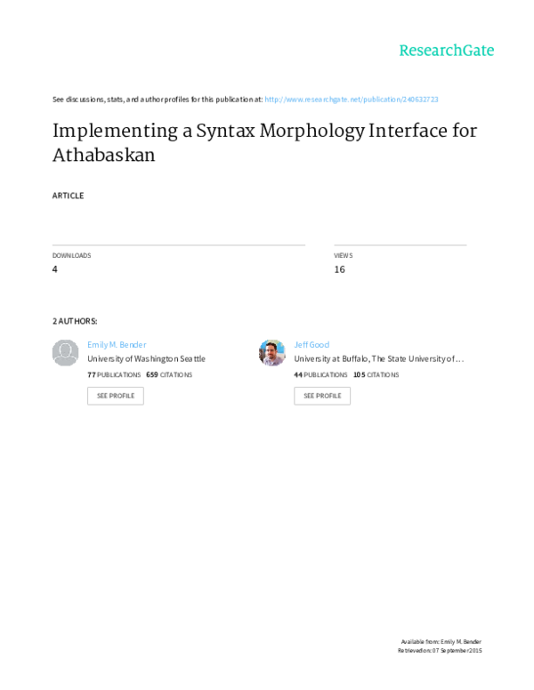 (PDF) Implementing a Syntax Morphology Interface for Athabaskan